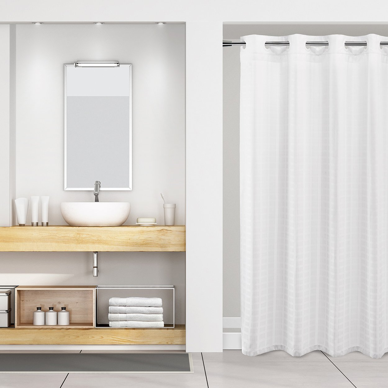 Hook-Free Shower Curtain Bay Blocks White 72"x74" Windowless