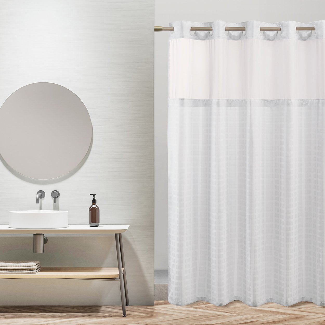 Hook-Free Bay Blocks Shower Curtain | Easy-Install Shower Curtain for ...